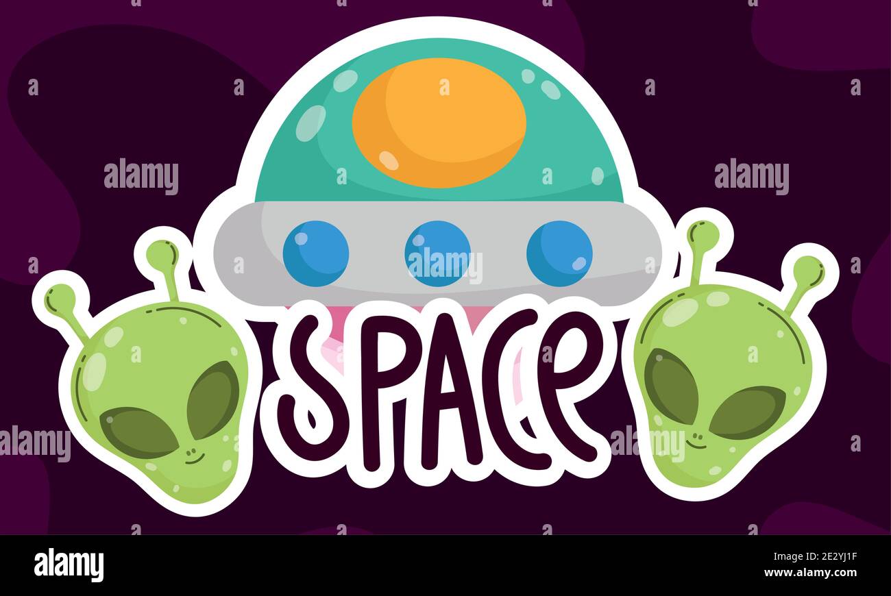space cartoon aliens characters and ufo exploration vector illustration ...