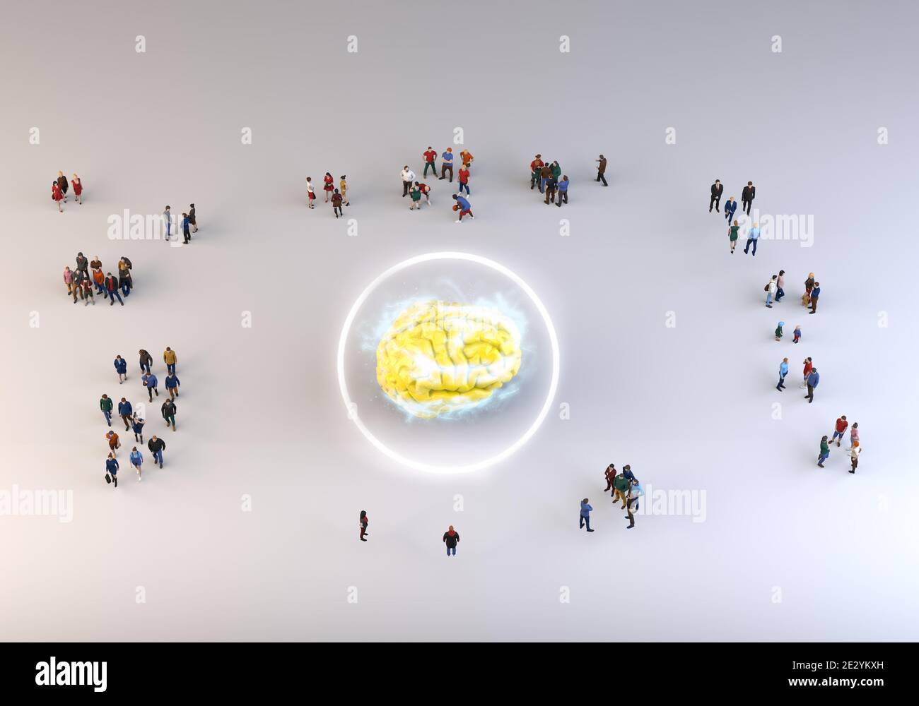Brain figure surrounded by people against a gray background - concept ...