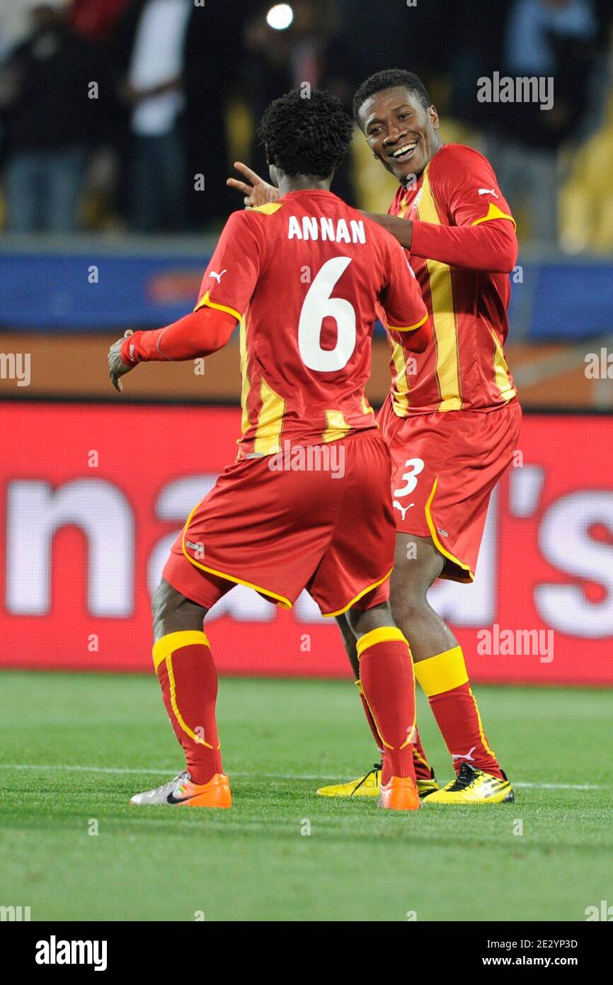 Ghana's Anthony Annan and Asamoah Gyan dancing after the 2010 FIFA ...