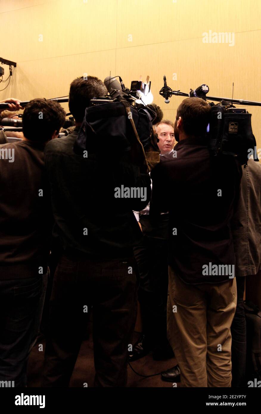 President of the Modem, Francois Bayrou participates at a press ...