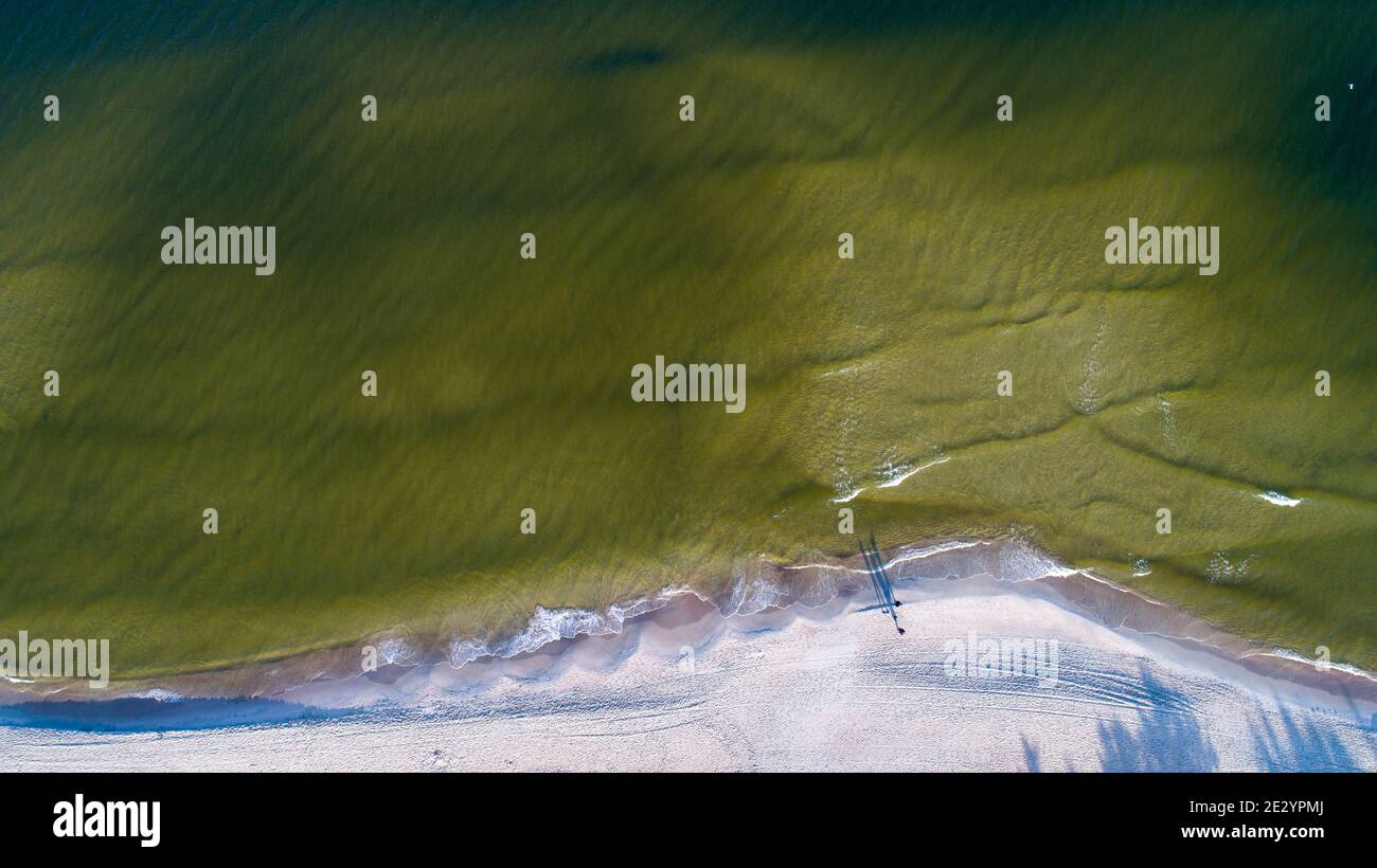 Aerial drone view of sandy coast of Vistula Spit in Poland Stock Photo ...