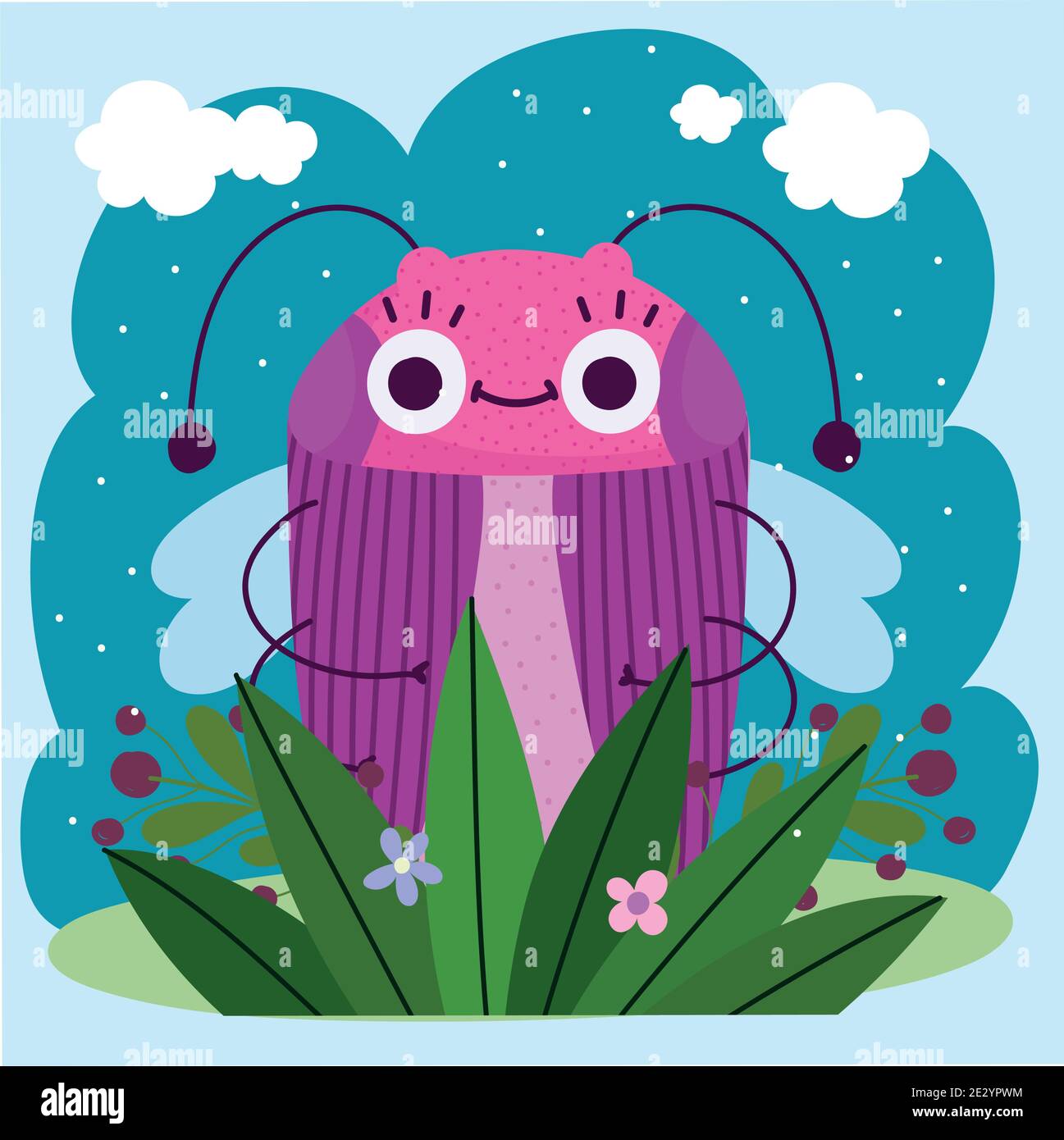 funny bug animal foliage flower nature cartoon vector illustration ...