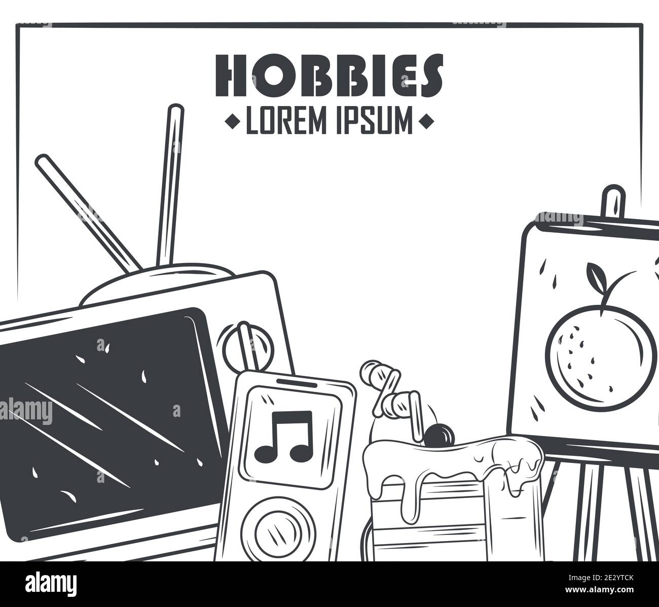 hobbies, paint, watch tv, listening music sketch style design vector ...