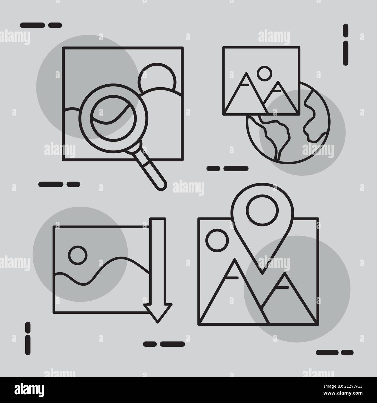 bundle of five pictures with differents scenes line style set icons ...