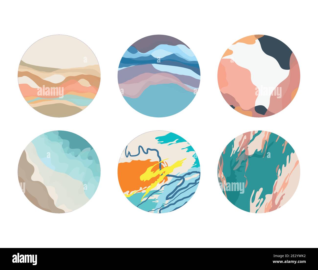 art design abstract different waves shapes color round icons set vector ...
