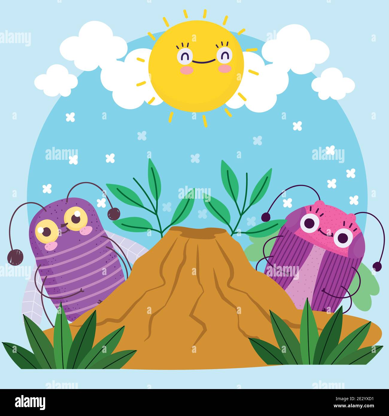 funny bugs creature little animals with anthill cartoon vector ...