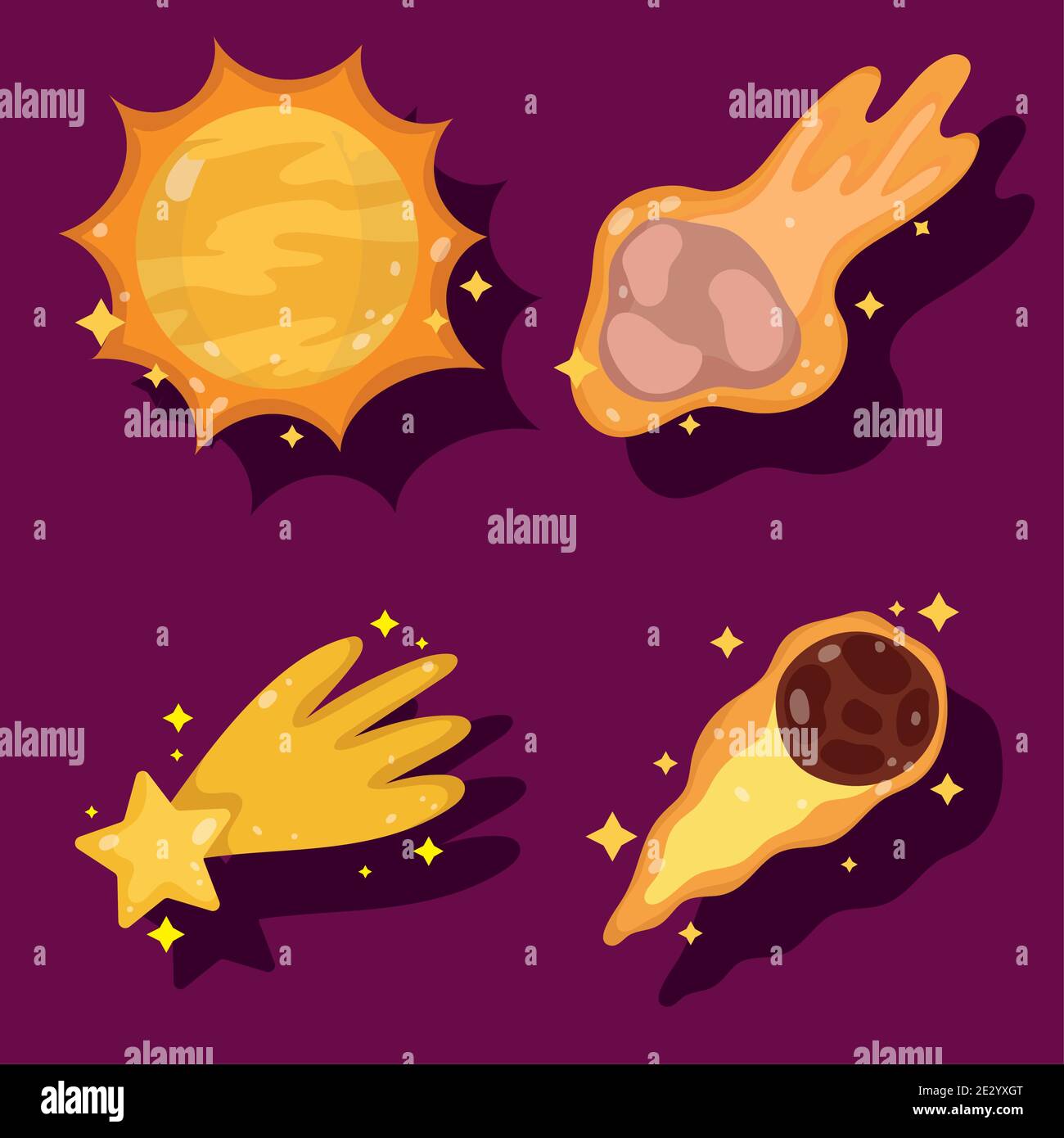 space shooting star sun asteroid comet adventure cartoon icons set ...