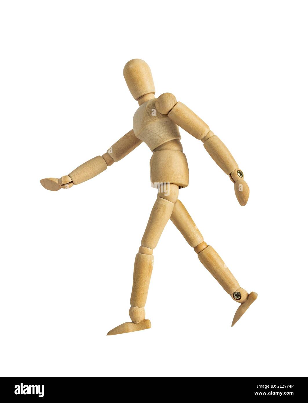 Isolated photo of a wooden dummy mannequin figurine walking side view ...