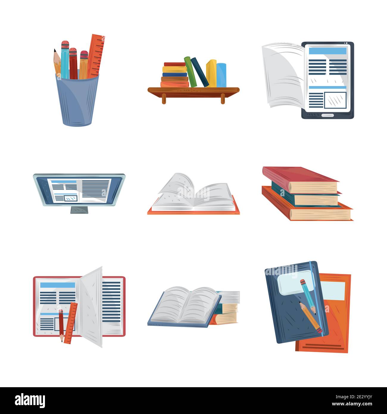 books online literature study learn education academic icons set vector ...