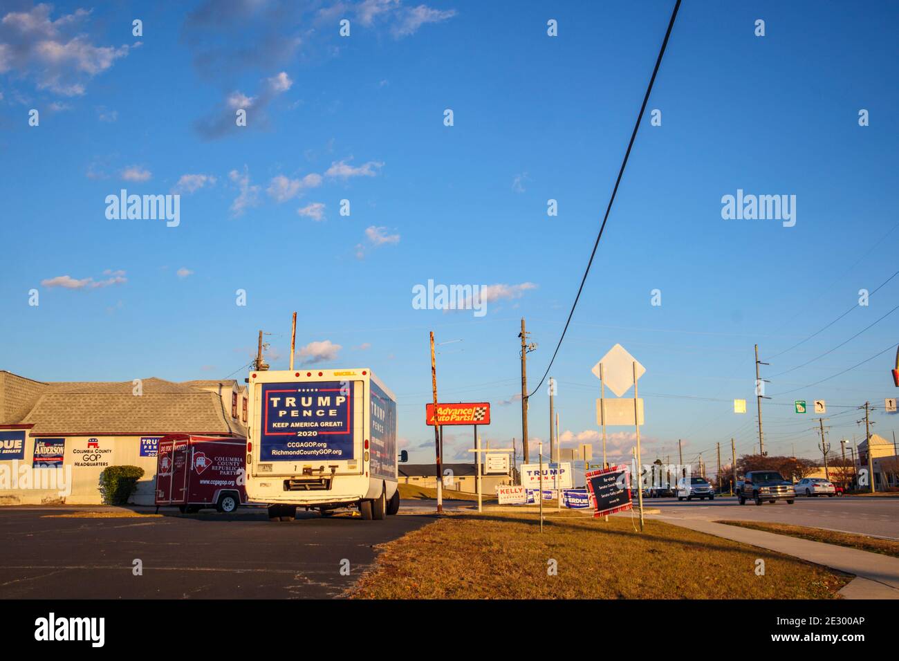 Augusta, Ga USA - 01 02 21: Republican GOP headquarters Trump sign on a ...