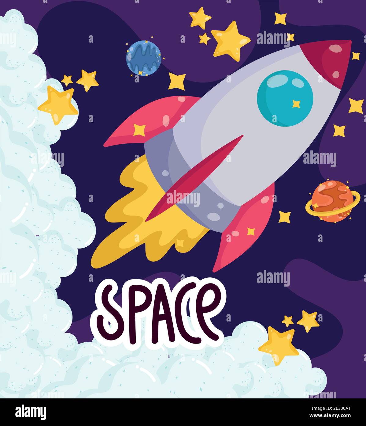 space cartoon launching spaceship planets exploration travel vector ...
