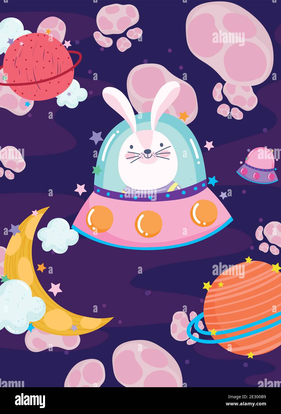 space rabbit in spaceship moon planets adventure explore animal cartoon ...