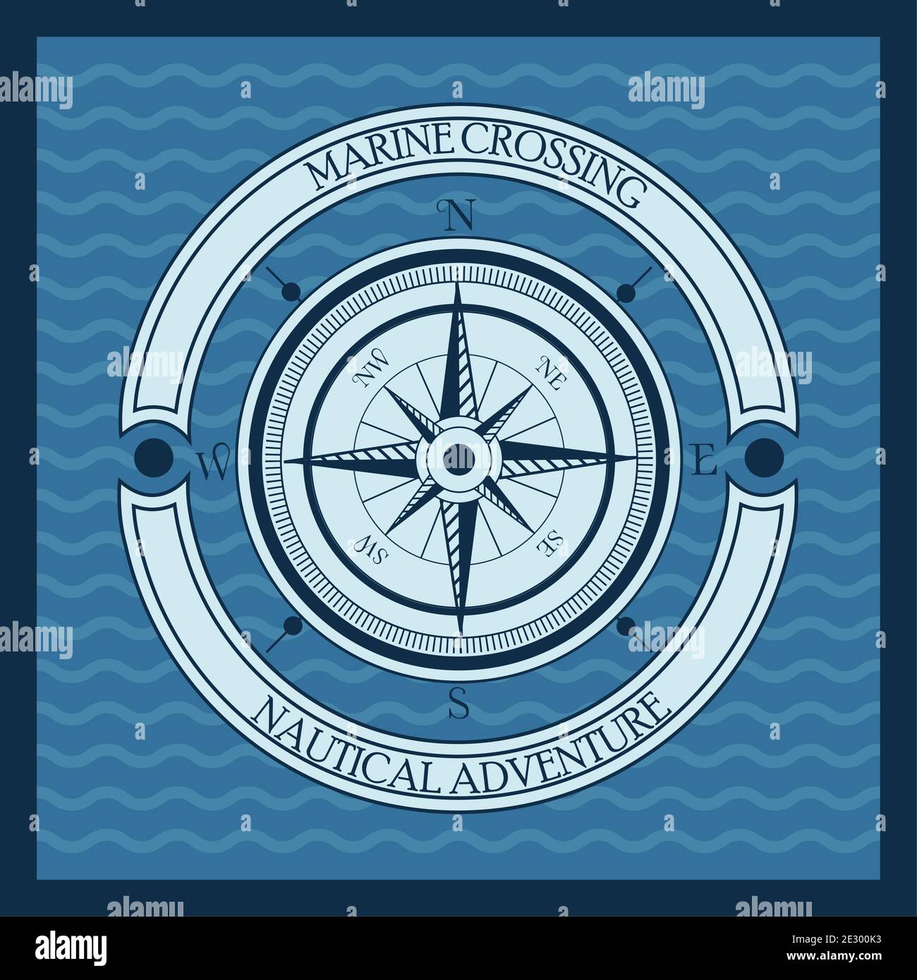 compass nautical gray emblem in blue sea background vector illustration ...