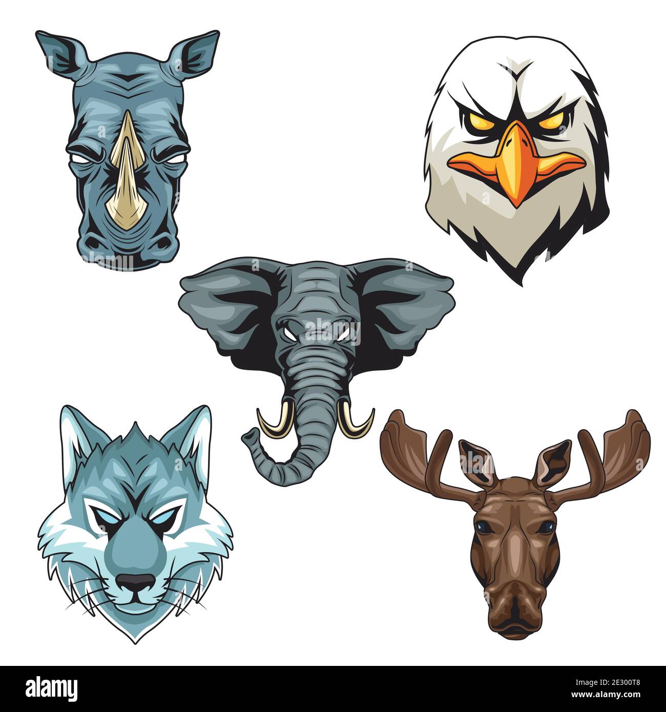 bundle of five wild animals heads characters vector illustration design ...