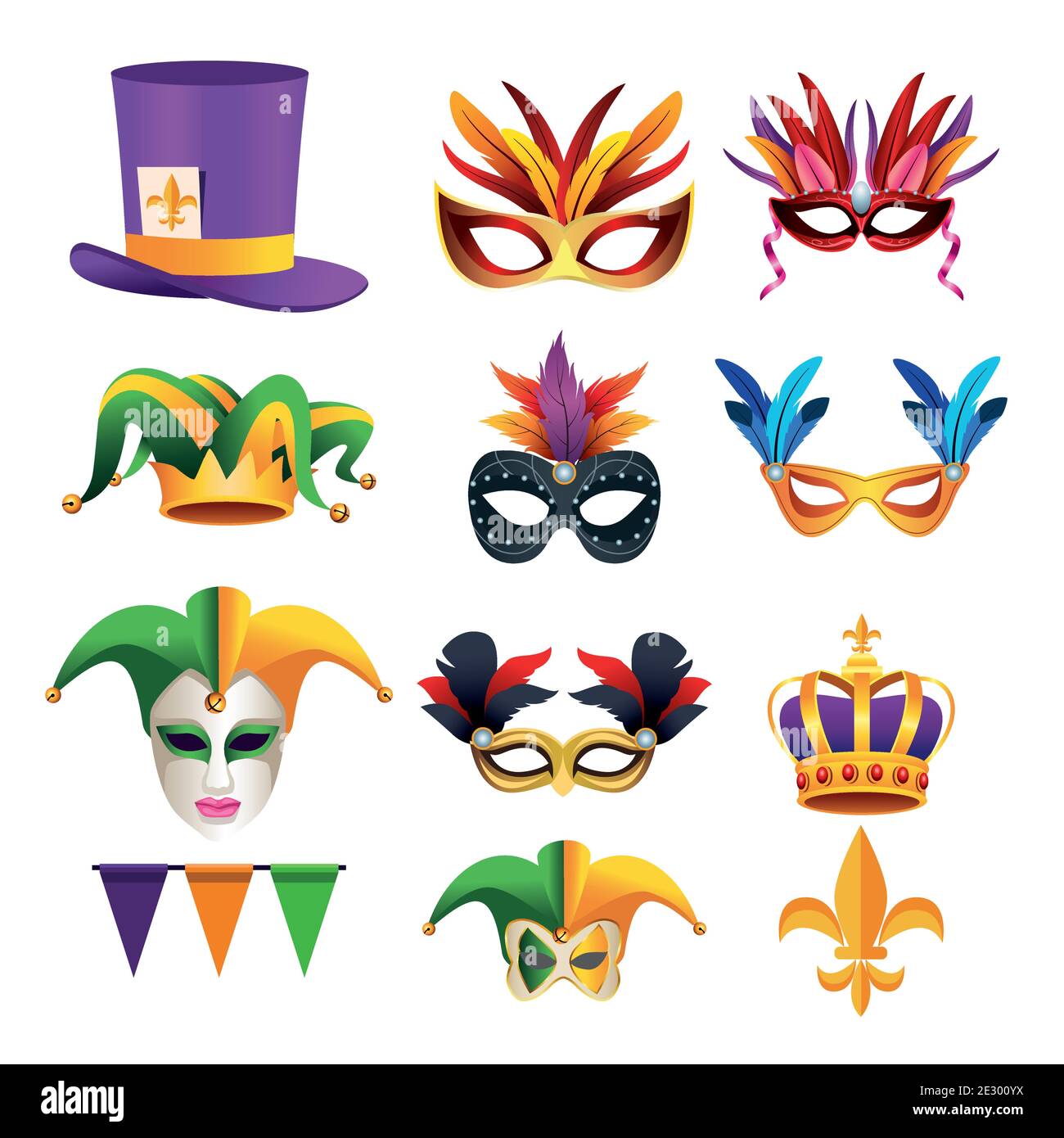 bundle of nine mardi gras carnival celebration set icons in white ...