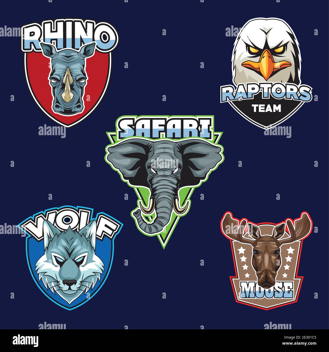 bundle of five wild animals heads emblems vector illustration design ...