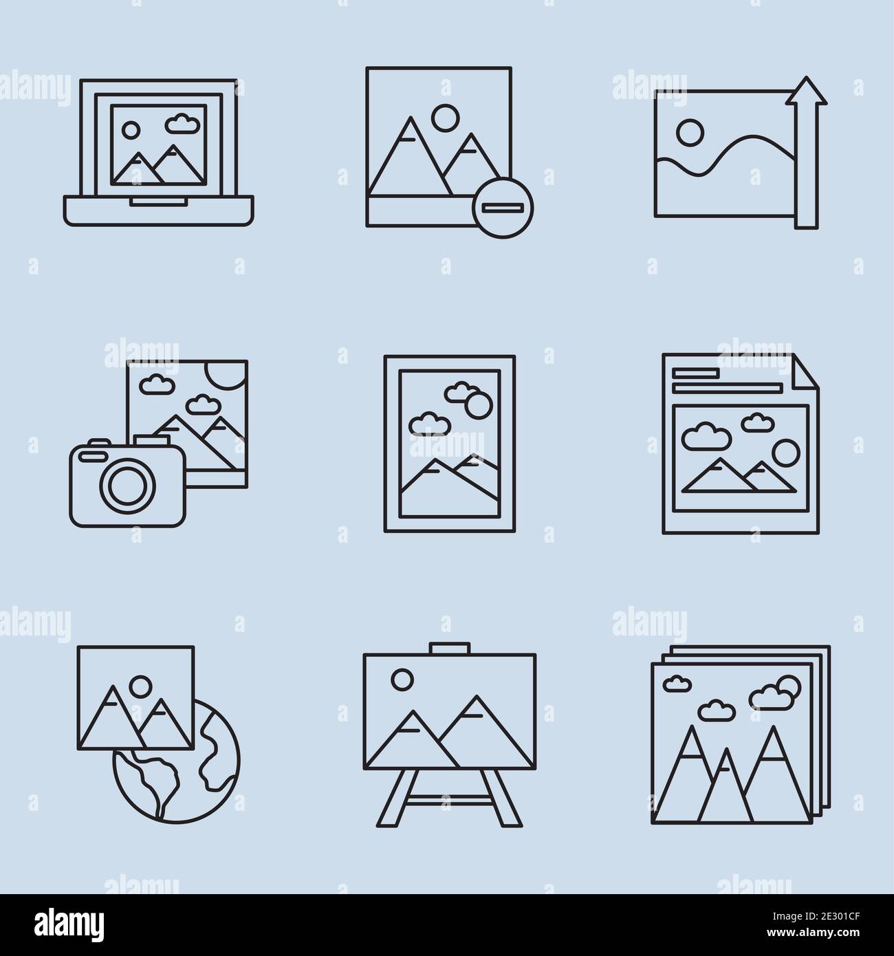 bundle of nine pictures with differents scenes line style set icons ...