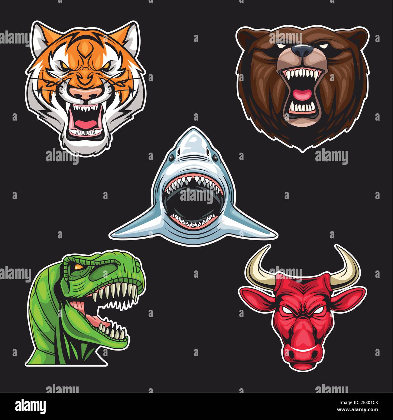 bundle of five wild animals heads characters vector illustration design ...