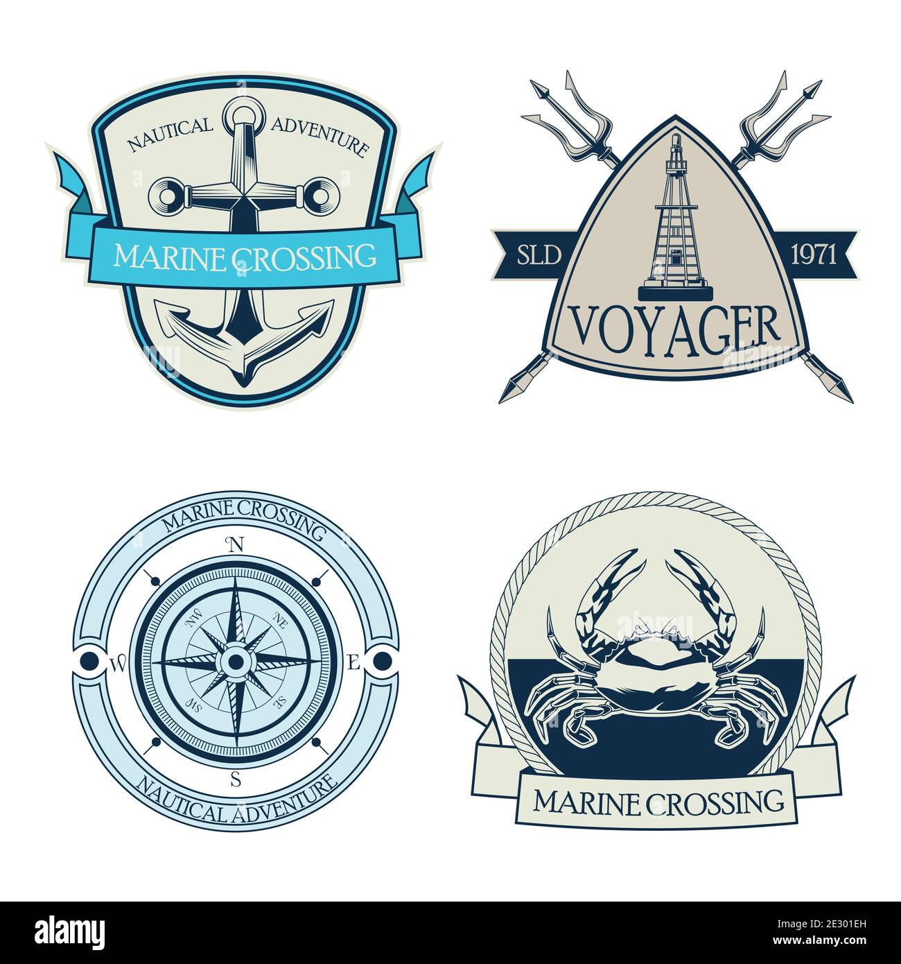 bundle of four nautical gray emblems set icons vector illustration ...