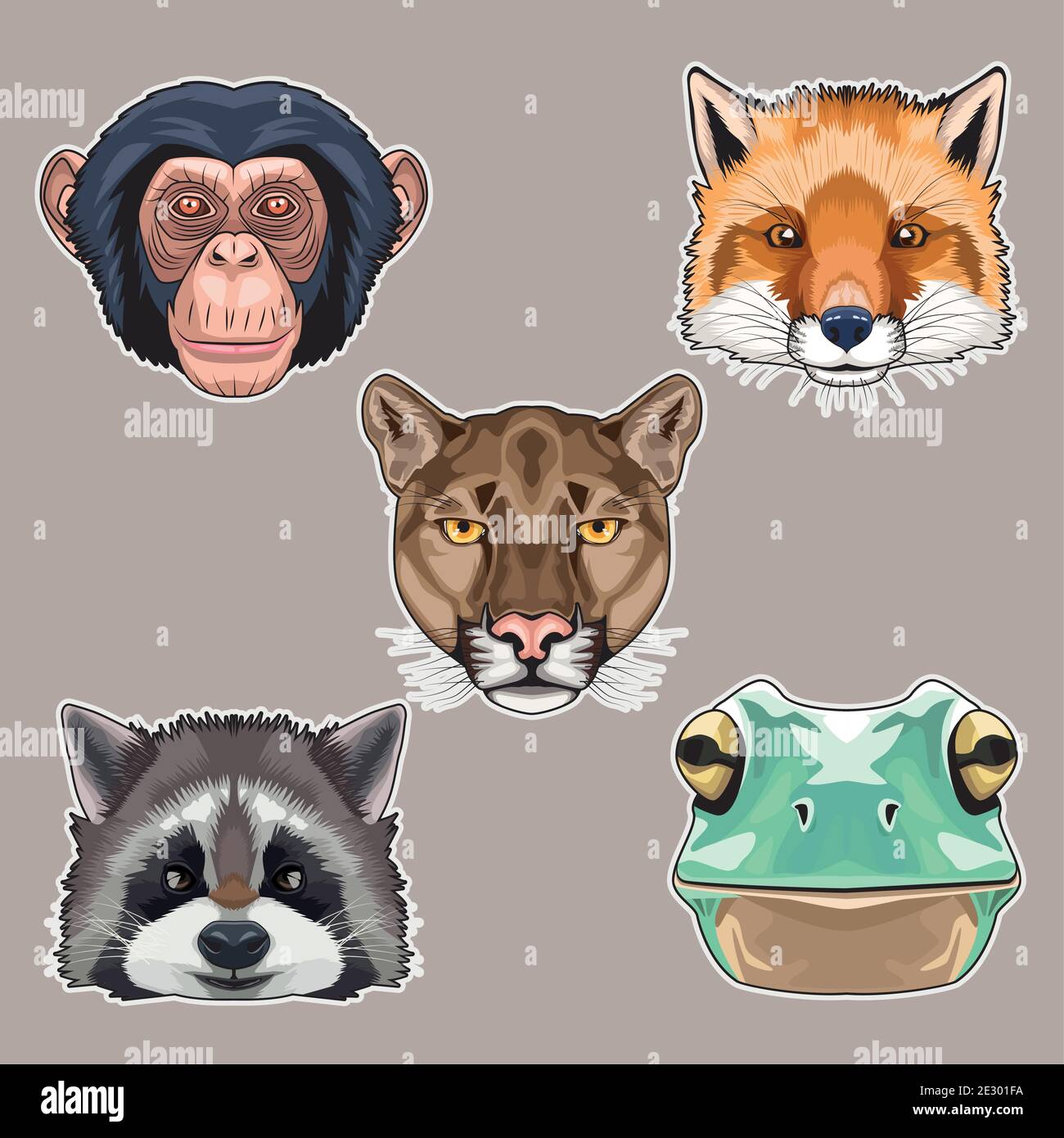 bundle of five animals heads characters icons vector illustration ...