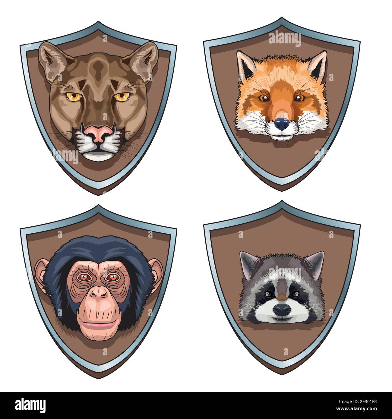 bundle of four animals heads characters in shields vector illustration ...