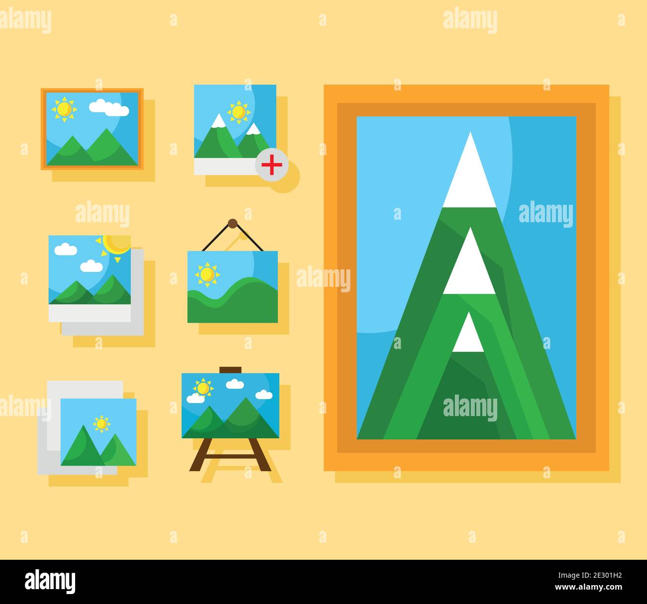 bundle of four pictures with differents scenes flat style set icons ...