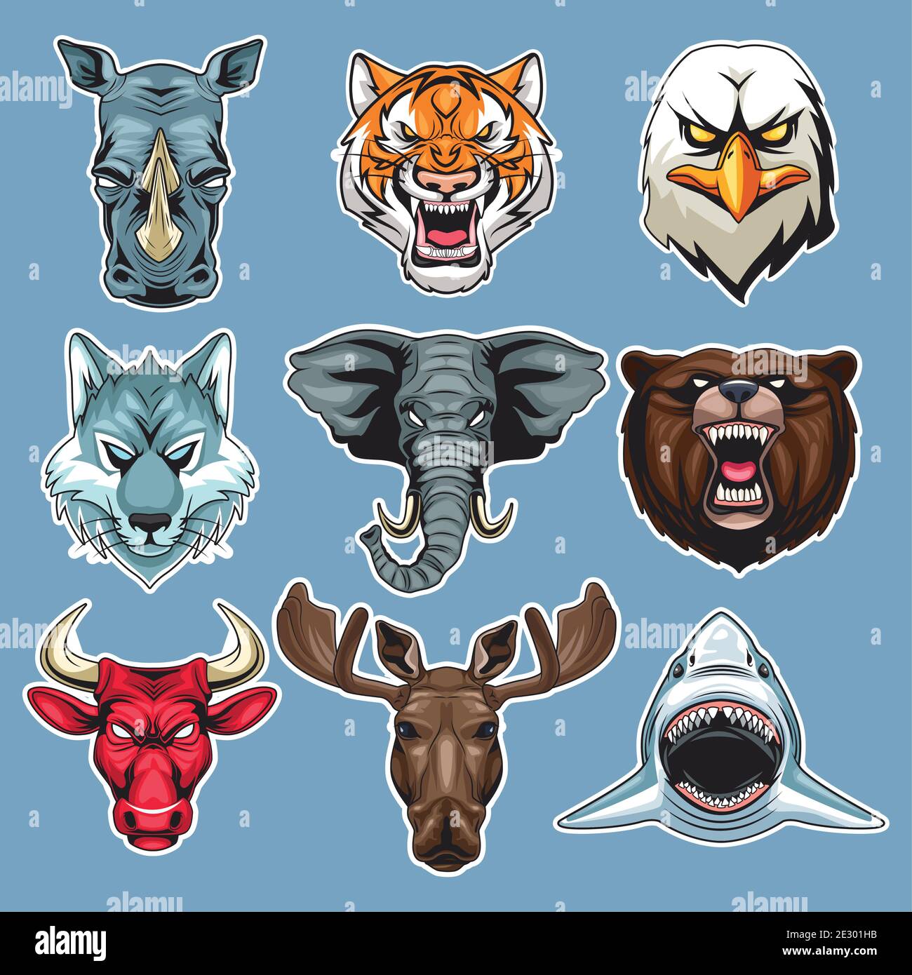 bundle of nine wild animals heads characters in blue background vector ...