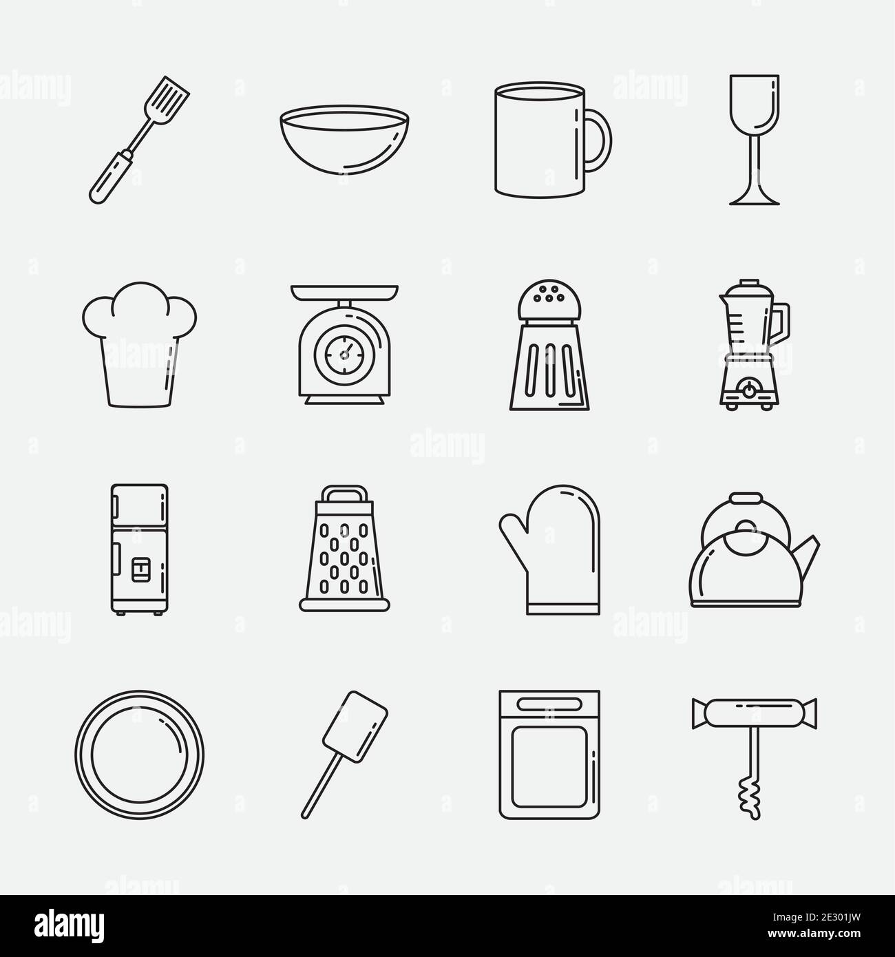 bundle of sixteen kitchen utensils set icons Stock Vector Image & Art ...