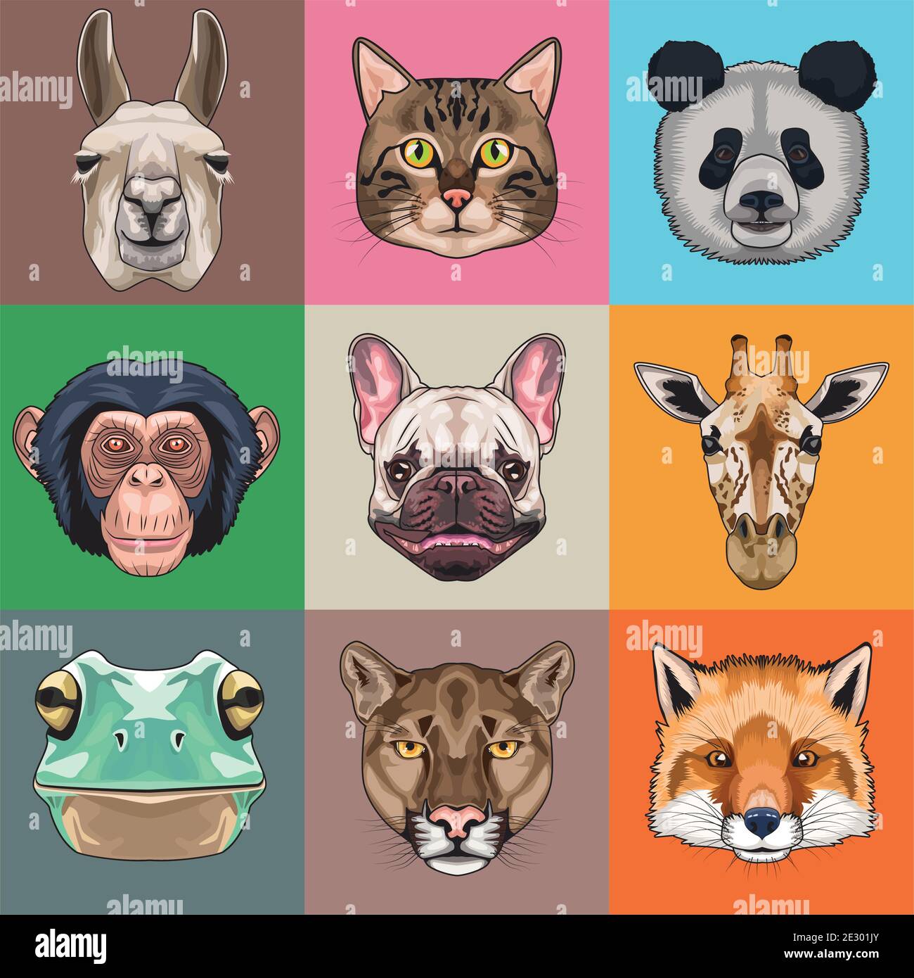 bundle of nine animals domestics and wild icons vector illustration ...