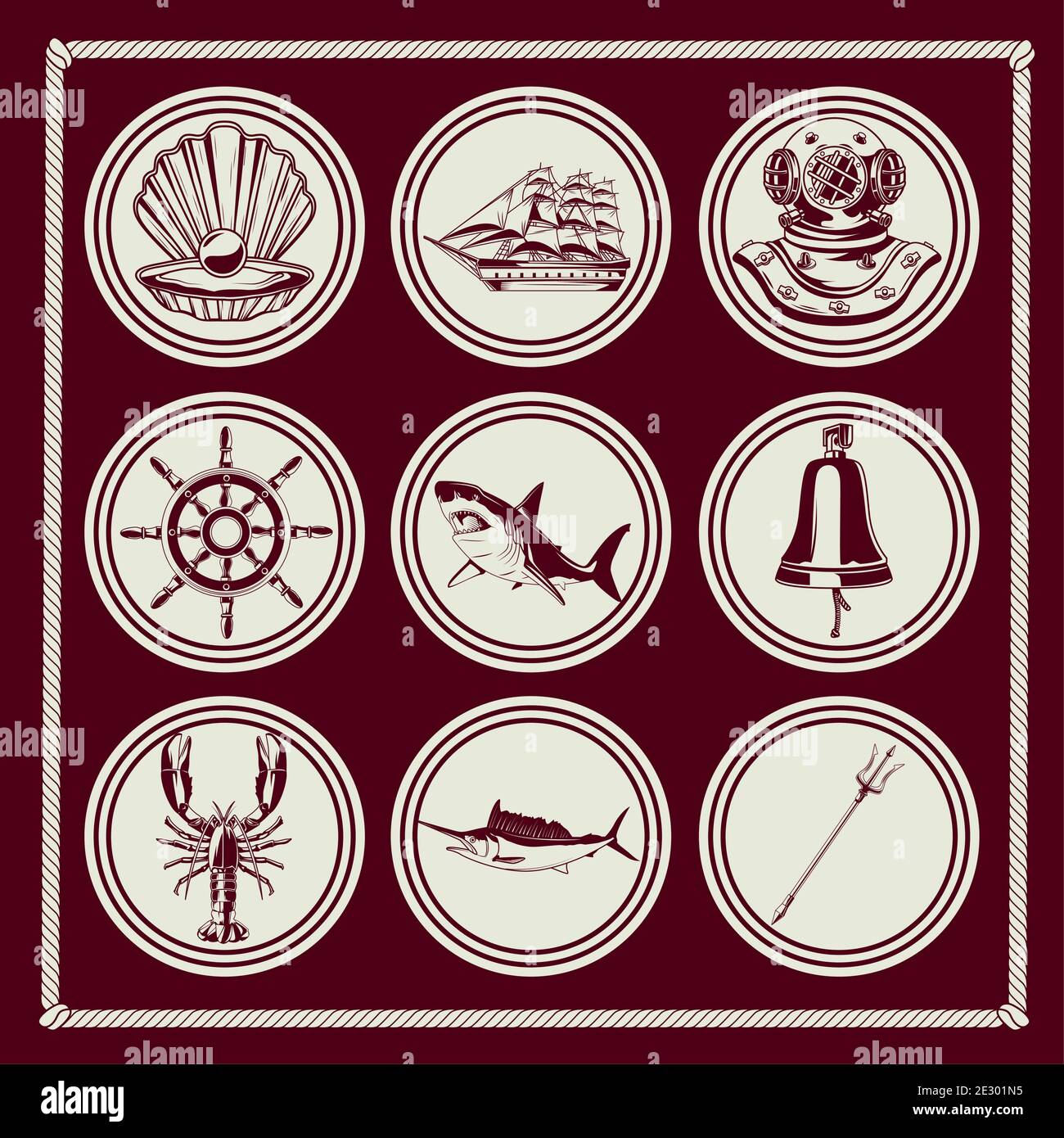bundle of nine nautical elements set icons vector illustration design ...