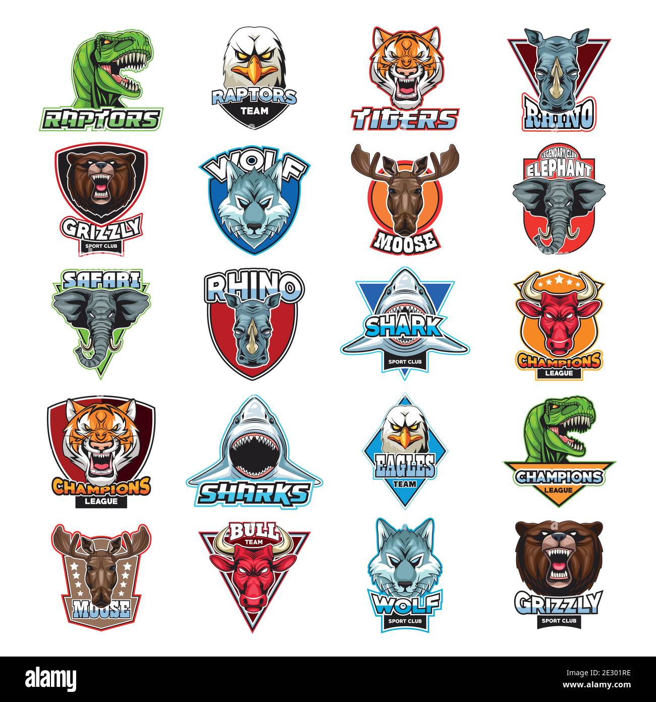 bundle of twenty wild animals heads emblems vector illustration design ...