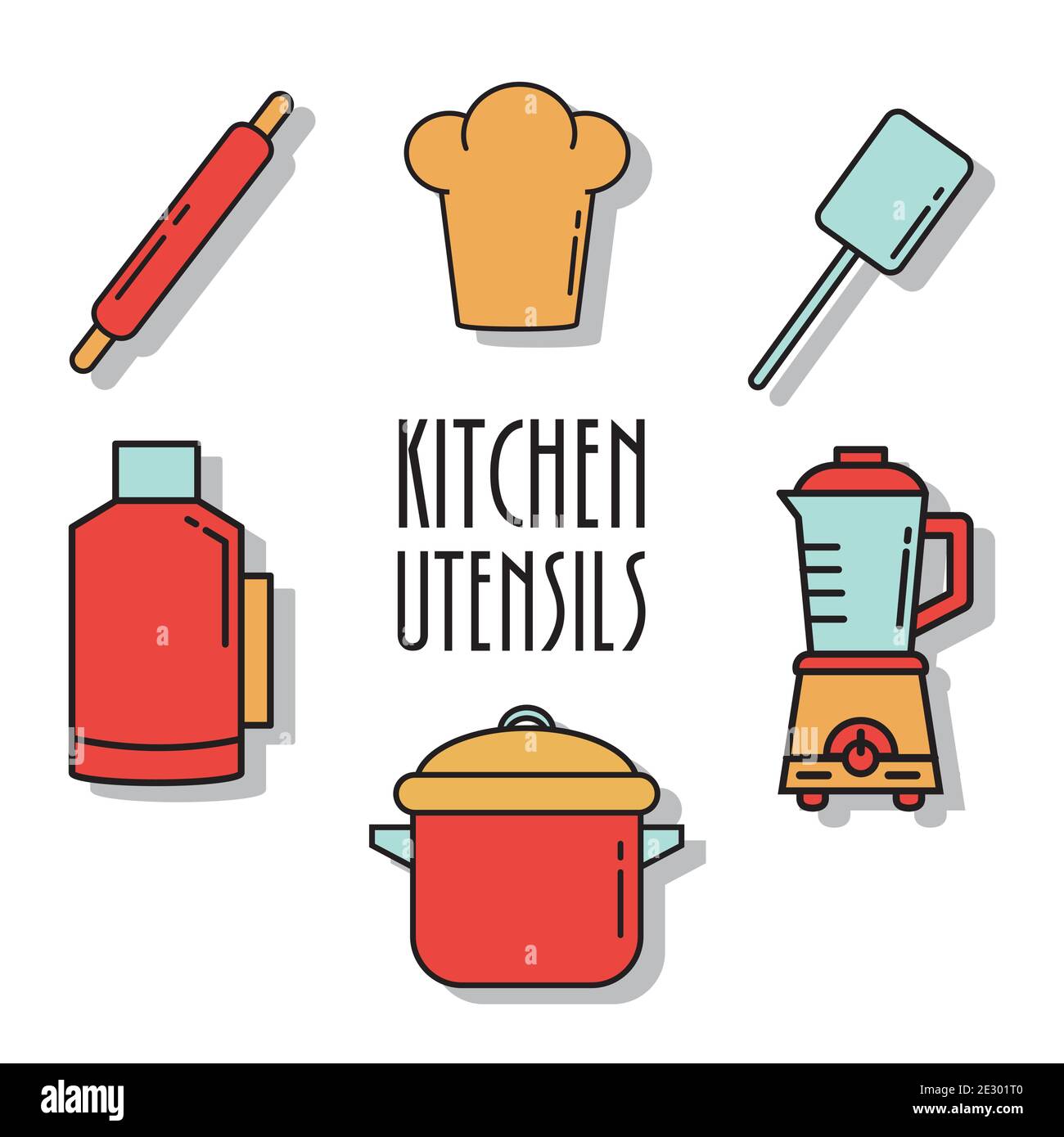 bundle of fourteen kitchen utensils line and colors style icons and ...