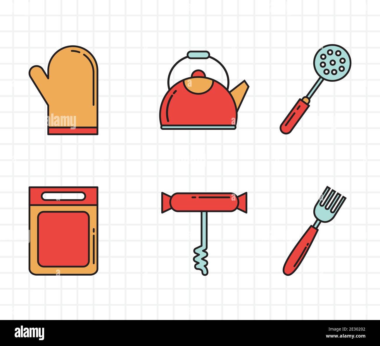 bundle of eight kitchen utensils set line and colors style icons Stock ...