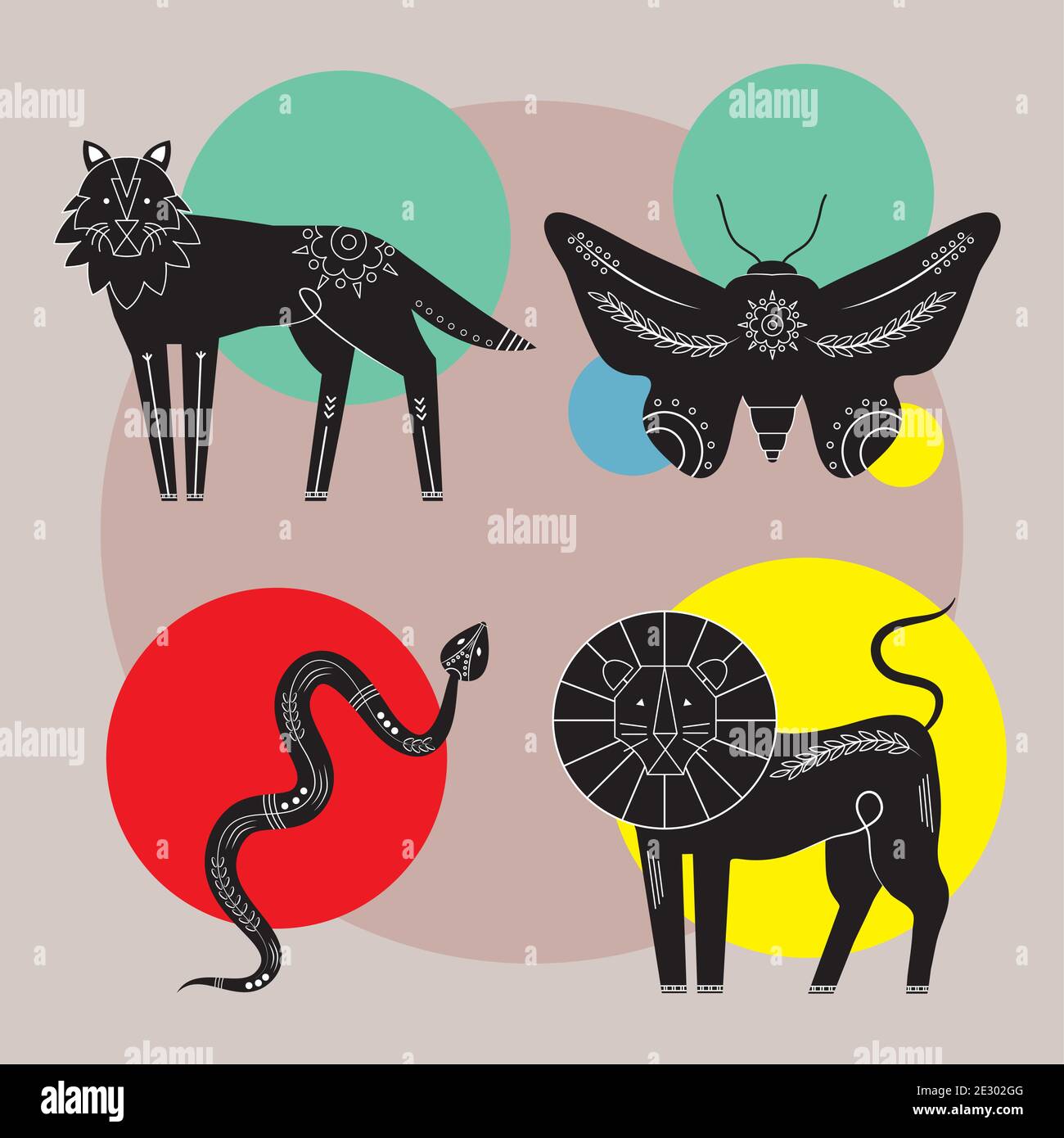 bundle of four animals contemporary nature icons Stock Vector Image ...