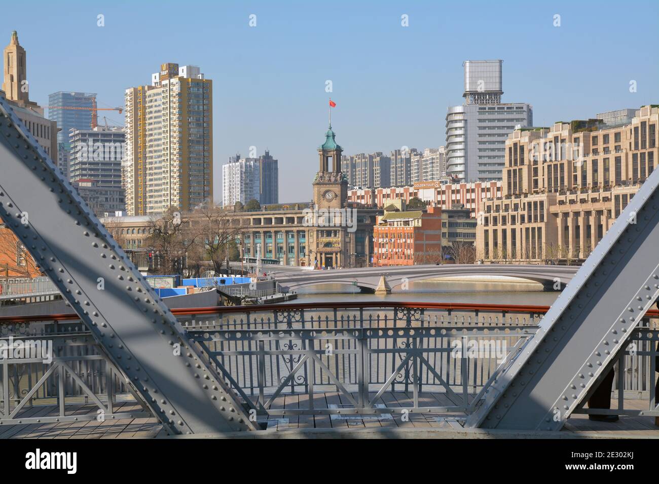 Looking down the Wusong river from the Waibaidu bridge in Shanghai, the ...
