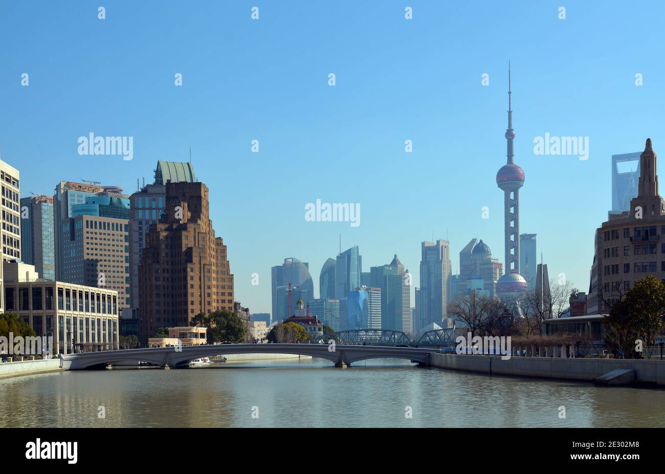 Looking across the wusong river and Waibaidu bridge towards the classic ...
