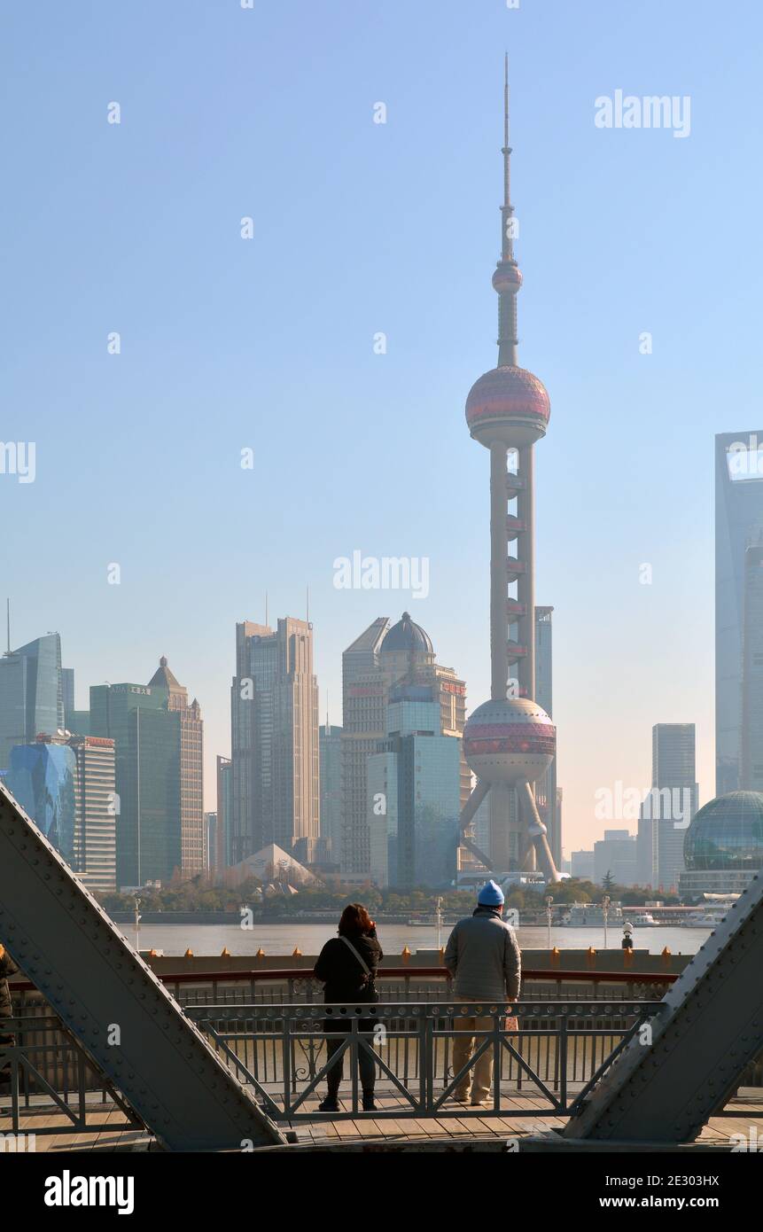 Stood on Waibaidu bridge in Shanghai looking across to the classic ...