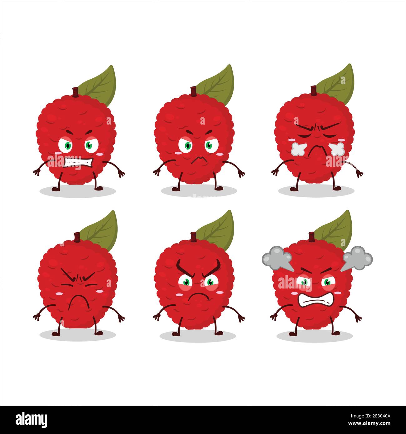 Lychee cartoon character with various angry expressions. Vector ...