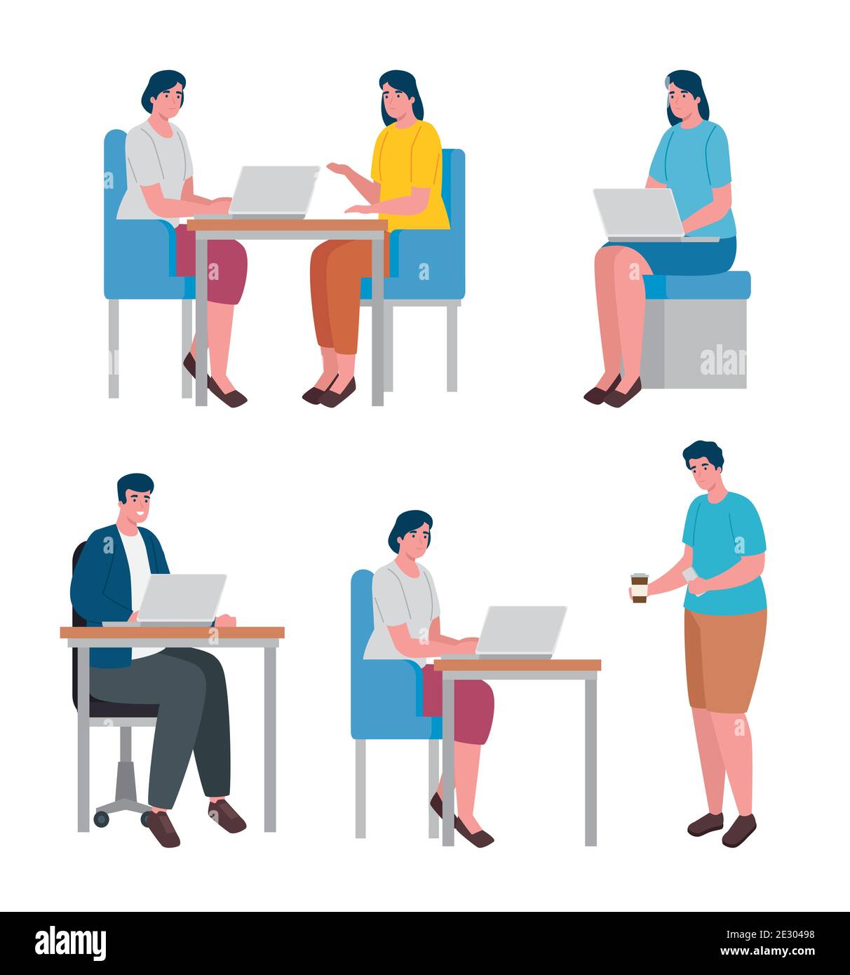 teamwork of six workers coworking office characters Stock Vector Image ...