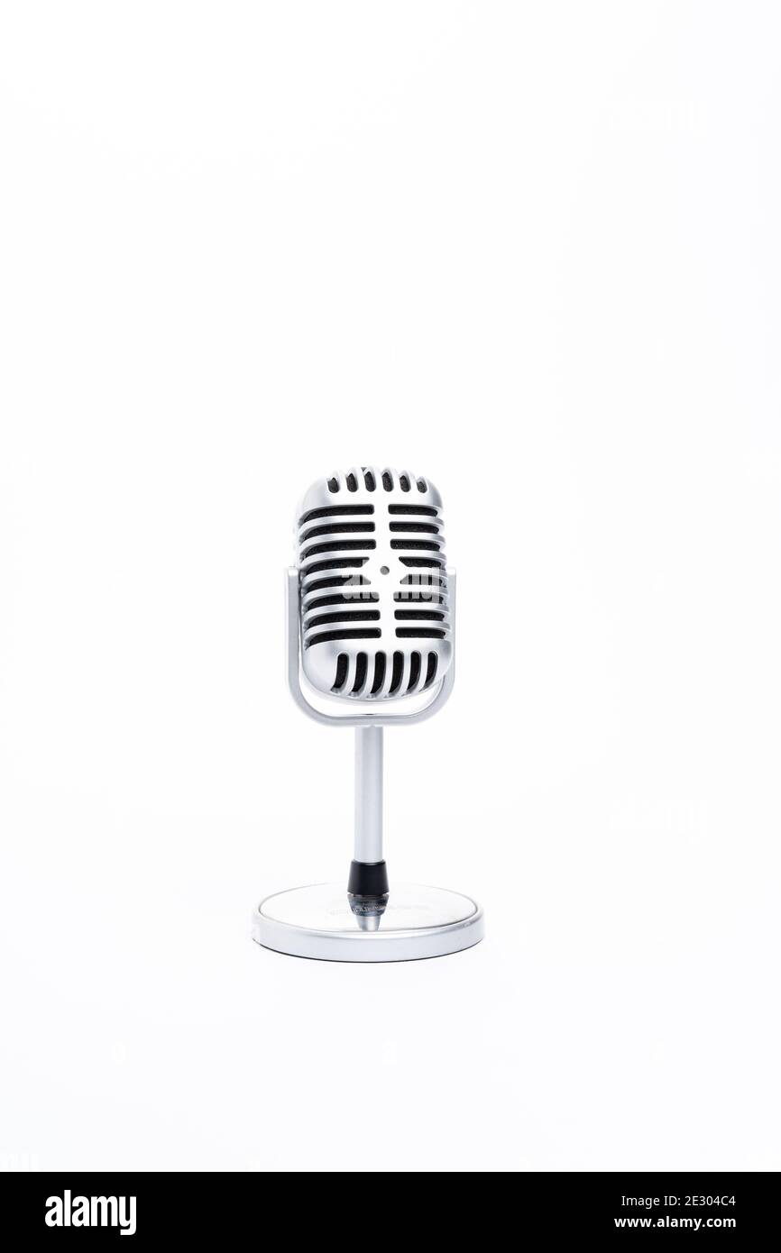 Vintage classic microphone isolated on white background Stock Photo - Alamy