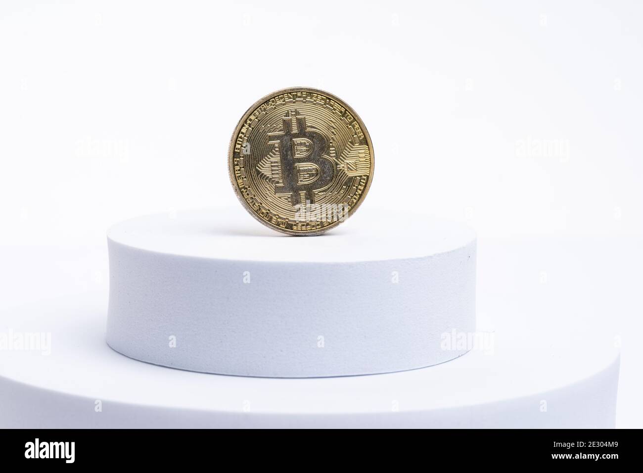 Cryptocurrency Concept. Bitcoin replica on white background Stock Photo ...