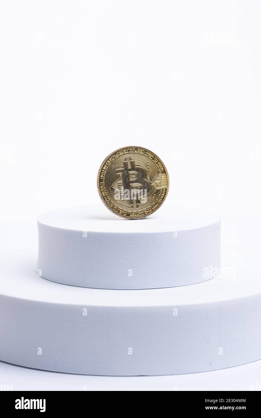 Cryptocurrency Concept. Bitcoin replica on white background Stock Photo ...