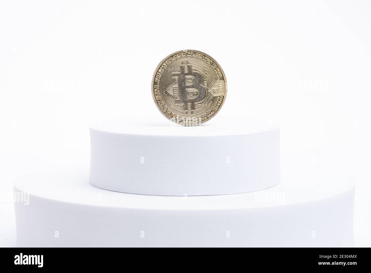 Cryptocurrency Concept. Bitcoin replica on white background Stock Photo ...