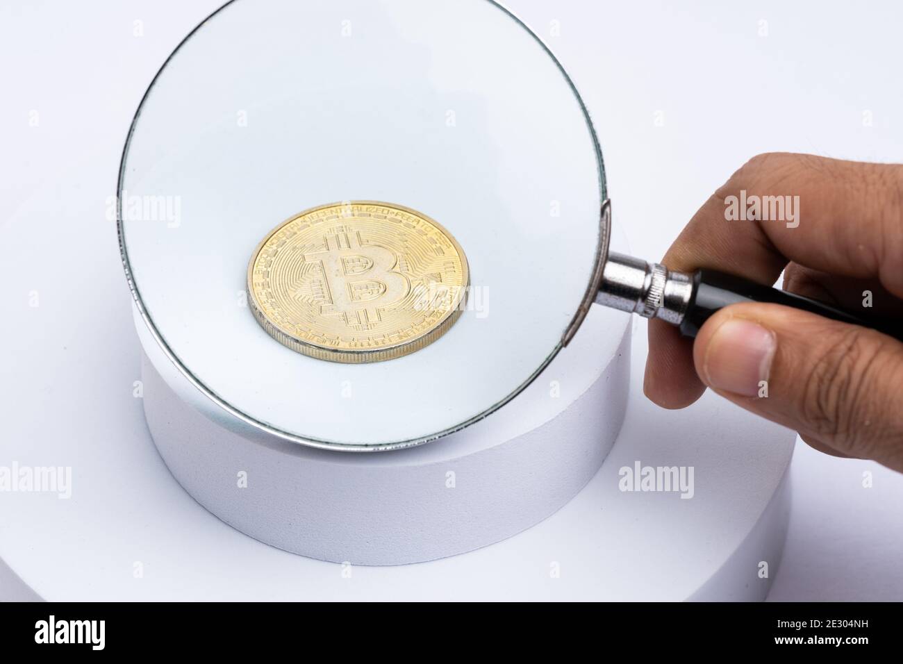 Cryptocurrency Concept. Bitcoin replica on white background Stock Photo ...