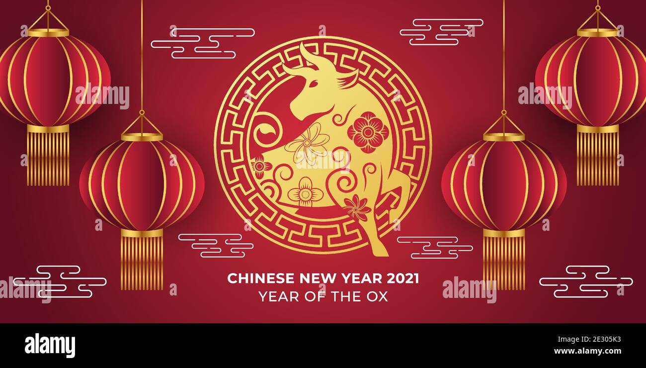 Chinese New Year 2021 Year of the Ox background vector illustration ...