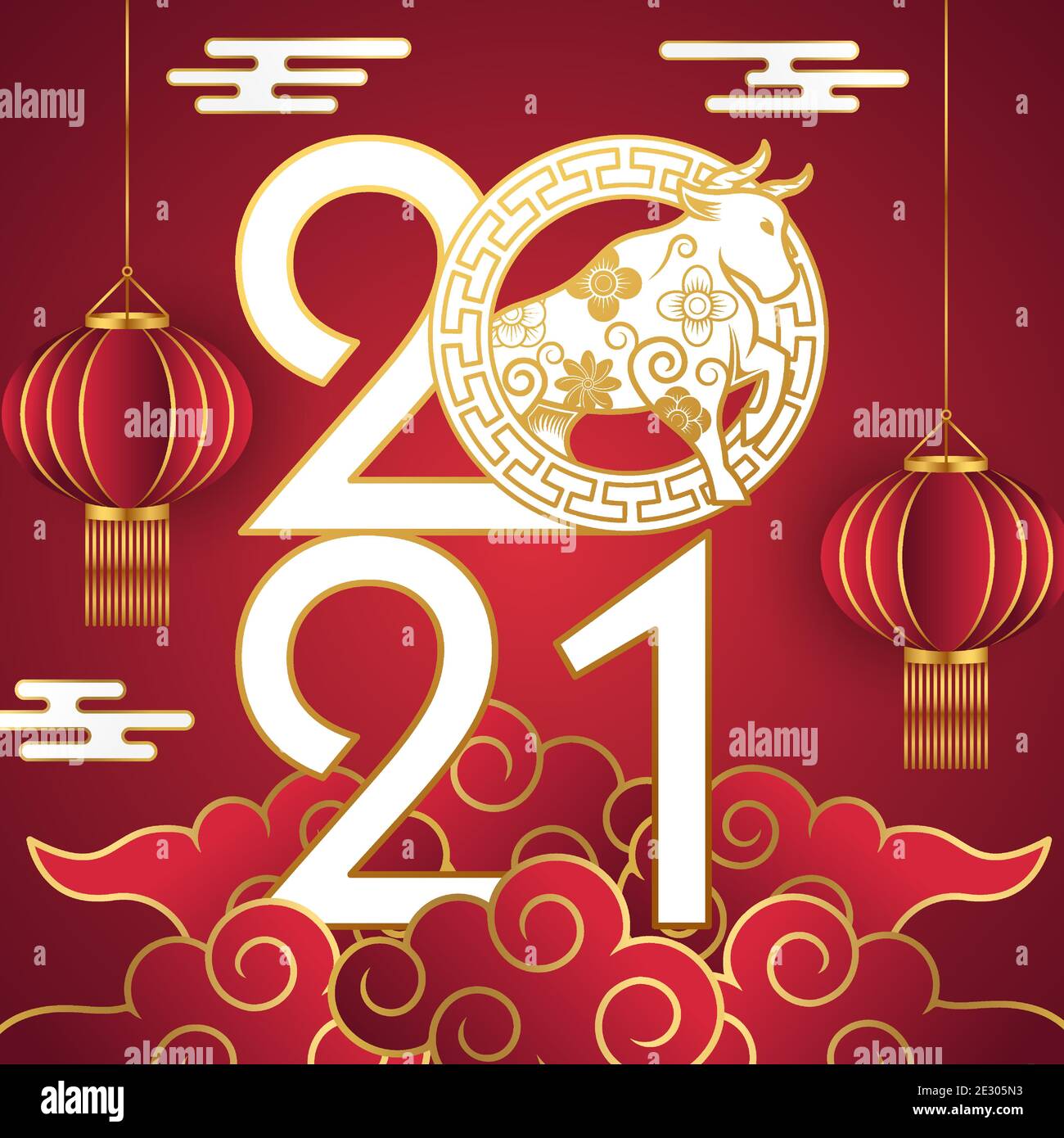 Chinese New Year 2021 Year of the Ox background vector illustration ...
