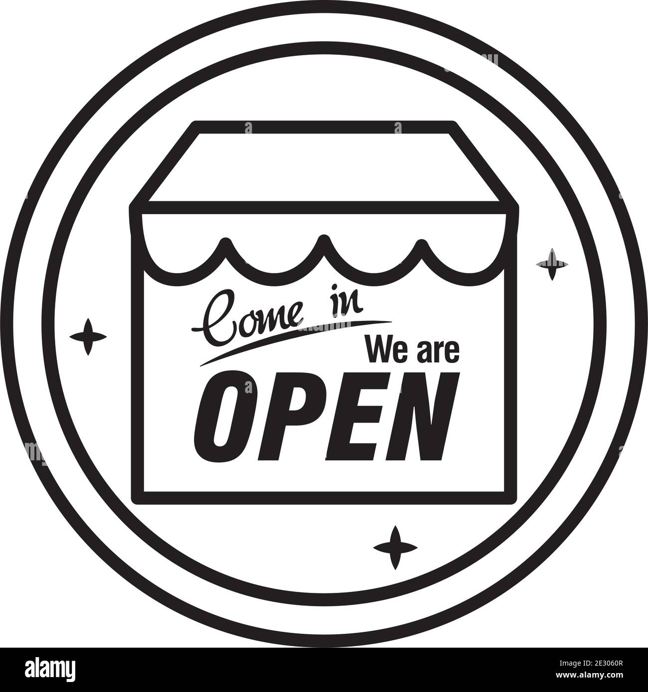 reopening lettering with store front in sticker line style icon Stock ...