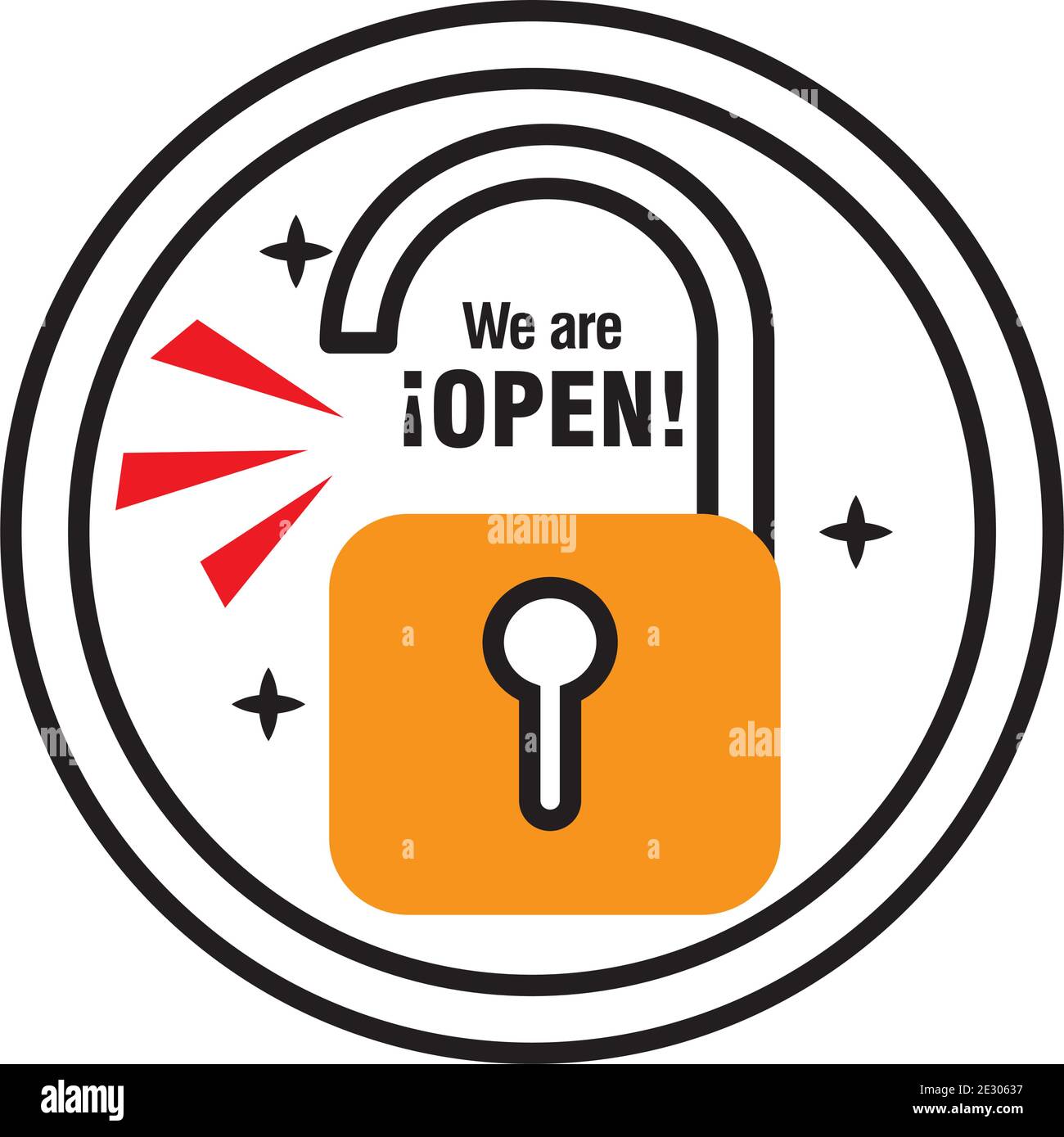 reopening lettering with padlock in sticker half line style icon Stock ...