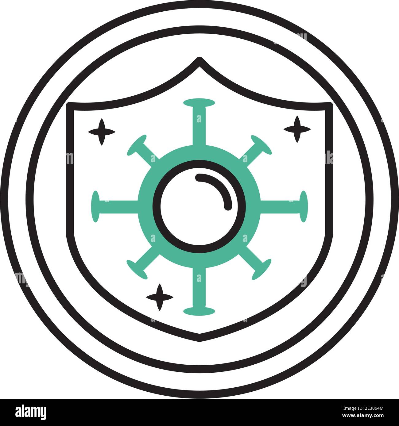 covid19 virus particle in shield half line style icon Stock Vector ...