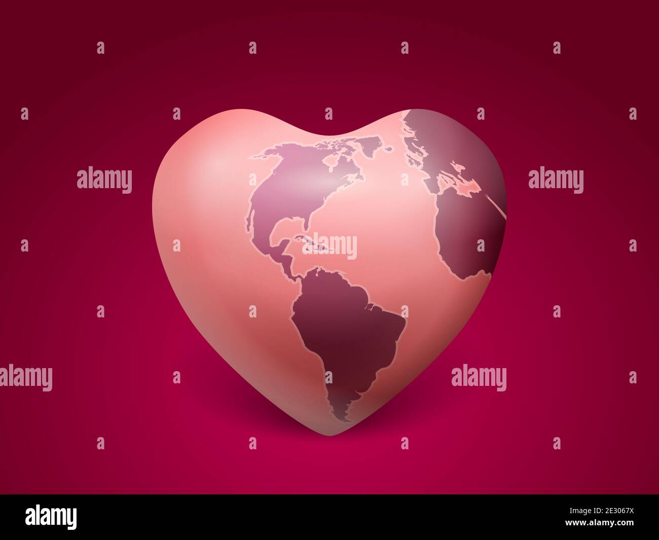 Heart world map on a purple background. Vector illustration Stock Photo ...